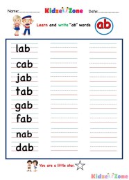 Ab Word Family Writing Words Worksheet KidzeZone Ab Word Family Writing Words Worksheet KidzeZone