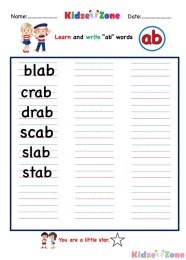 Ab Word Family Writing Words Worksheet Ab Word Family Writing