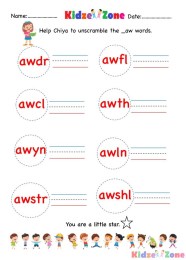 Aw Word Family Unscramble Words Worksheets KidzeZone