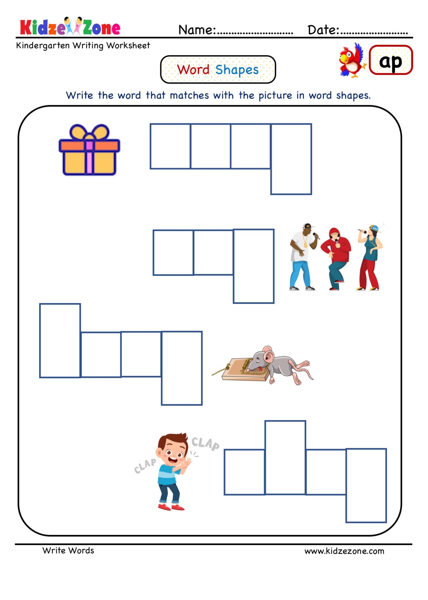 ap word family Word Shapes worksheet - KidzeZone