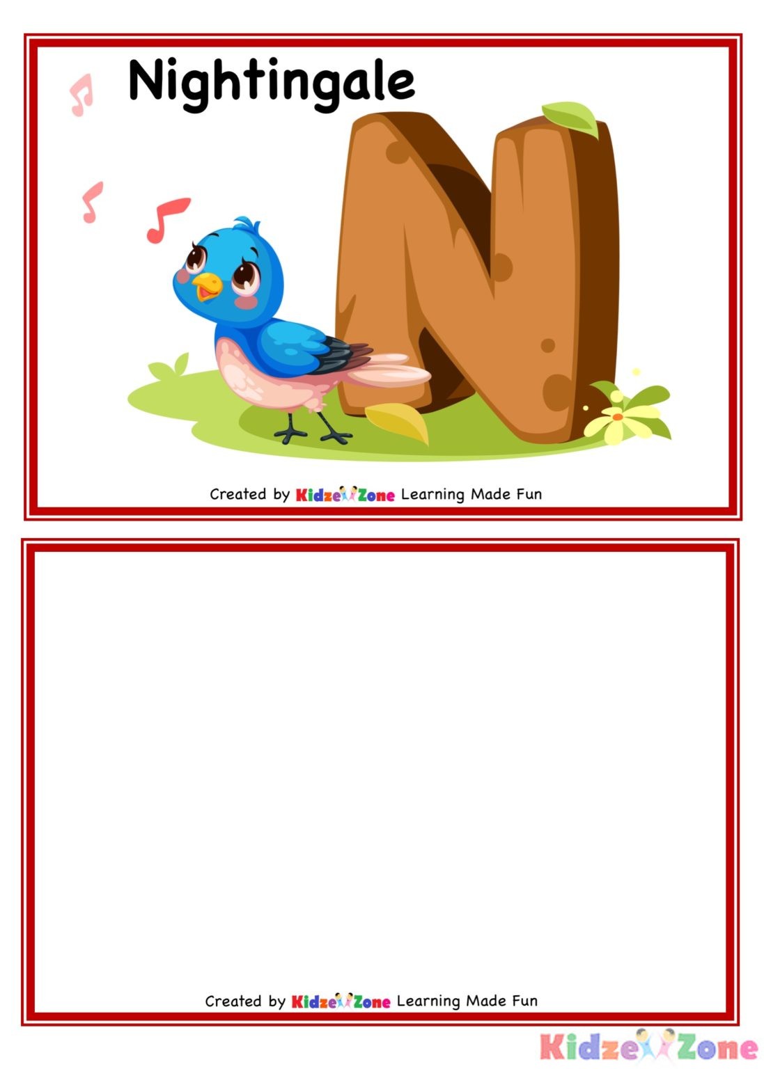 Kindergarten Letter N Flash Card