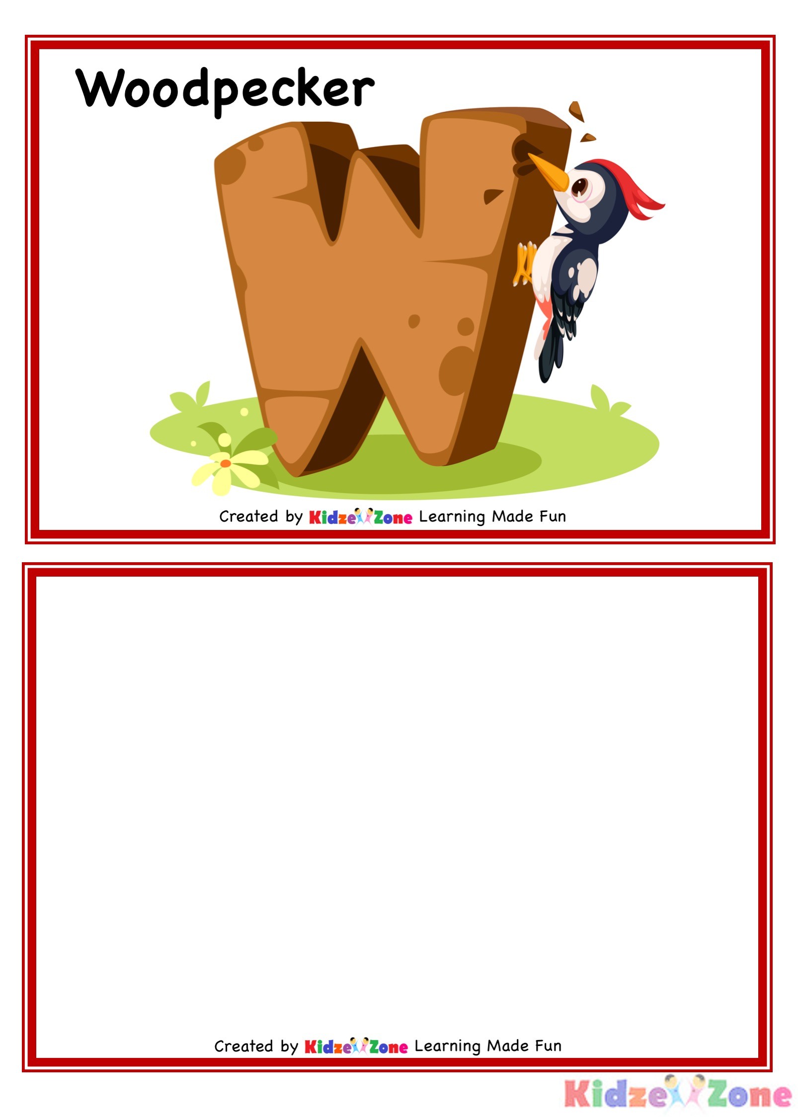 Kindergarten Letter W Flash Card worksheet - KidzeZone