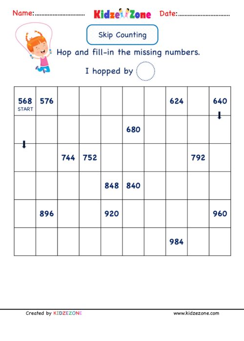 Grade 2 Math Number Practice worksheets - Skip Counting by 8