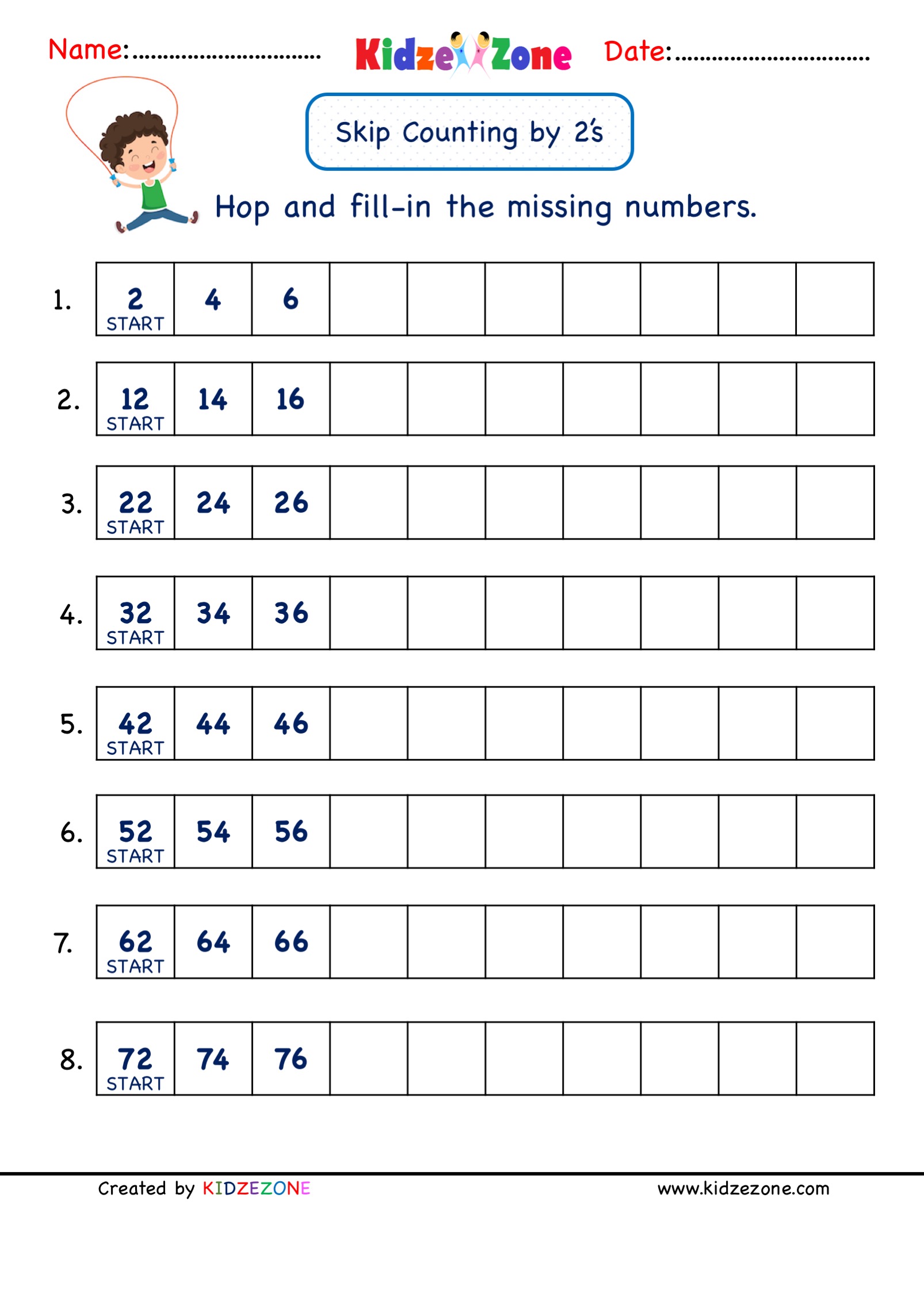 Grade 2 Math Skip Counting Worksheets - KidzeZone