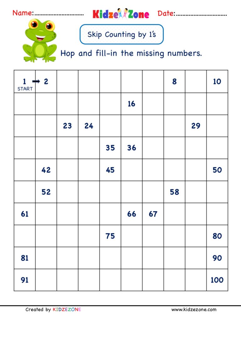 Grade 1 Math Number worksheets - Skip Counting by 1
