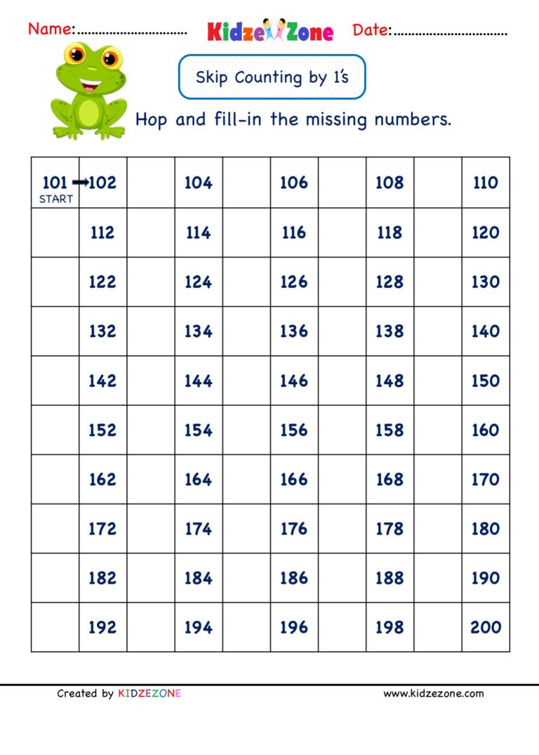 Grade 1 Math Number worksheets - Skip Counting by 1