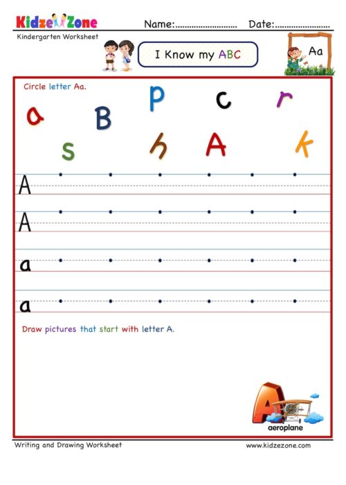 Kindergarten Letter A Writing worksheet
