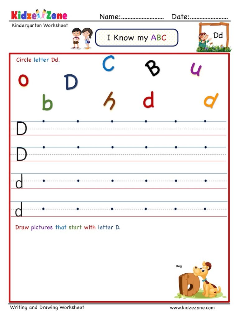Kindergarten Letter D Writing worksheet - KidzeZone