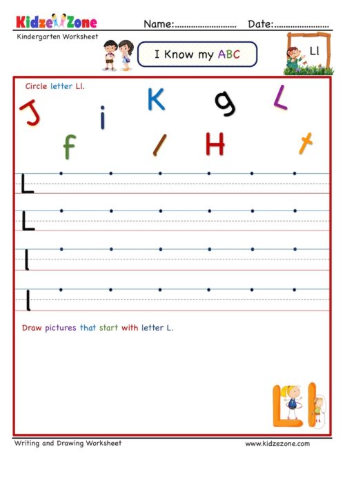 Kindergarten Letter L Writing worksheet