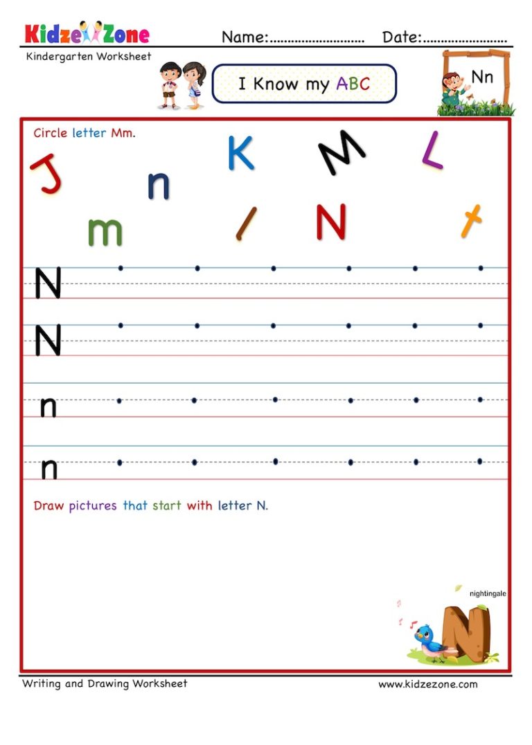Kindergarten Letter N Writing worksheet - KidzeZone