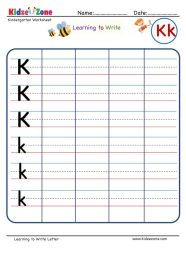Letter K Writing Worksheet KidzeZone