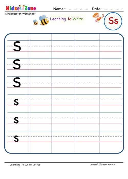 Kindergarten Letter S Writing Worksheet - KidzeZone