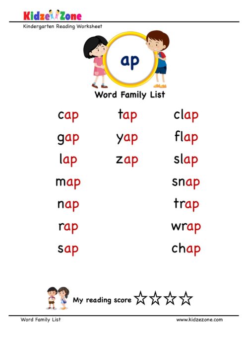 Explore and learn words from "ap" word family with word list worksheet