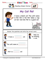 At Word Family Reading Comprehension Worksheet KidzeZone At Word Family Reading Comprehension Worksheet KidzeZone