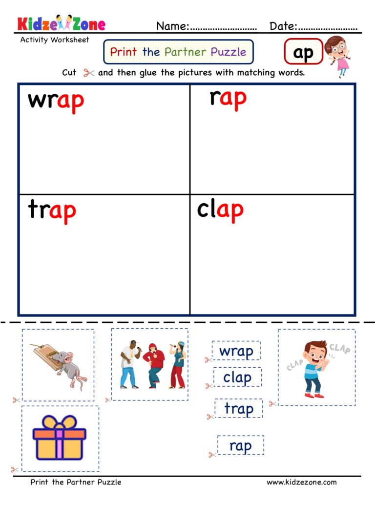 ap word family - Cut and Paste Activity worksheet - KidzeZone
