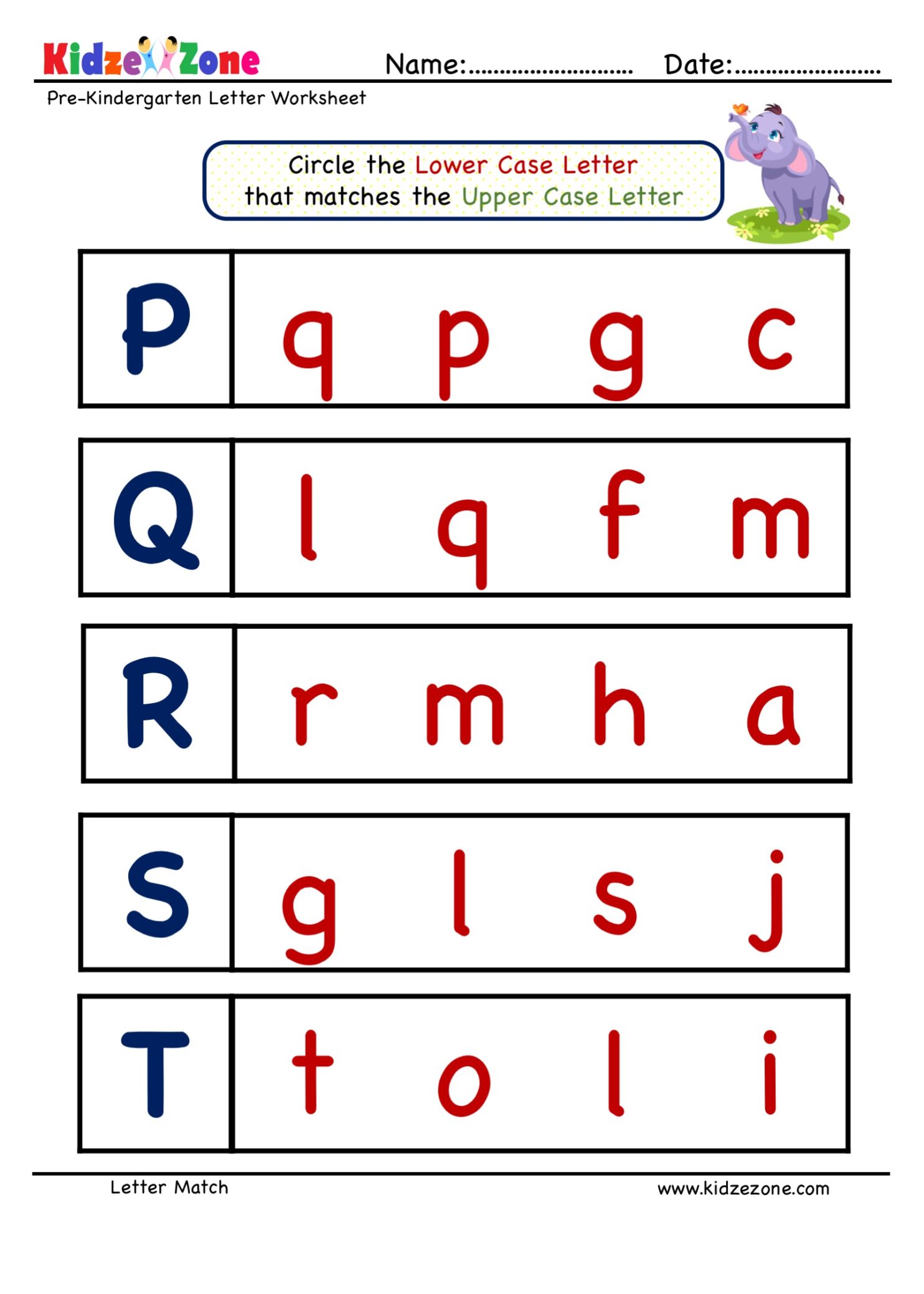 Match Letters Lower to Upper Case - Alphabet P to T