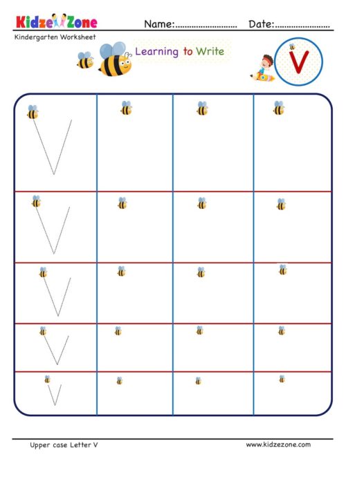 Master Writing Letter V - Writing in blank space- KidzeZone