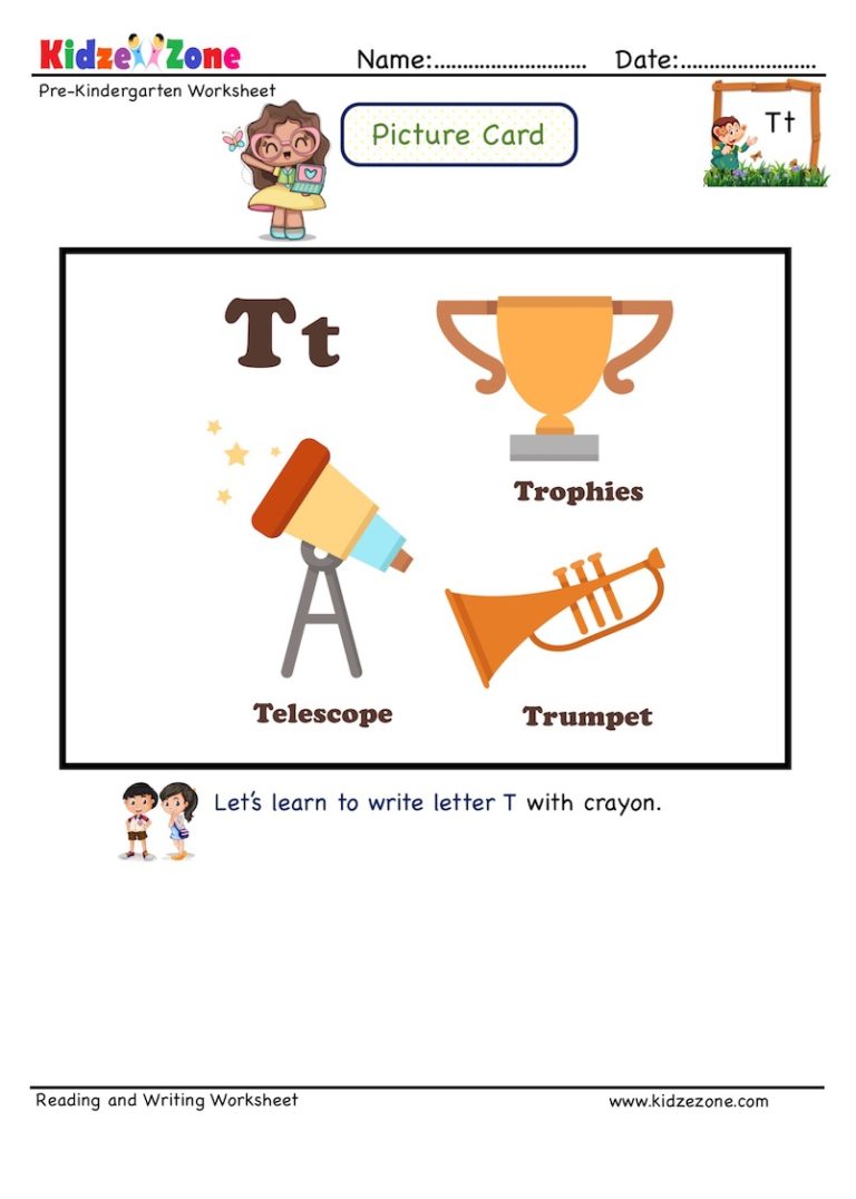 Letter T Picture Card Worksheet - KidzeZone