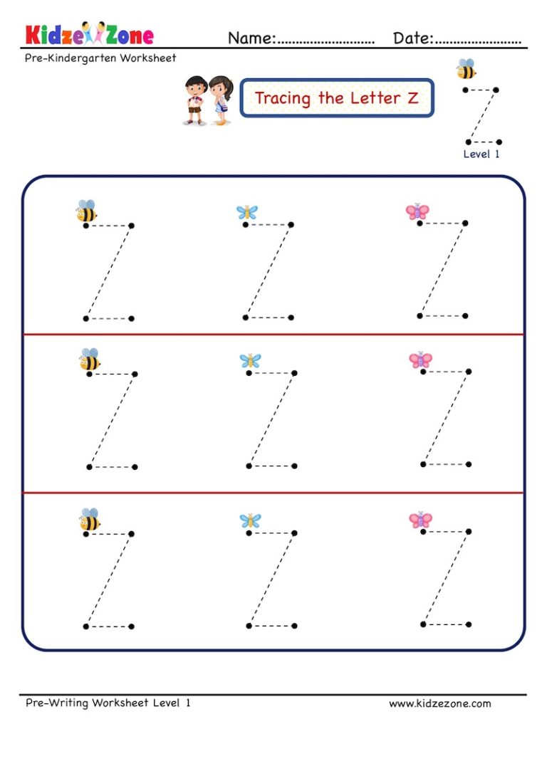 Letter Z Tracing Worksheet, Big Font - KidzeZone