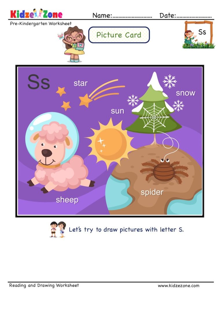 Picture Cards Letter S - Learning to recognize letter with initial sound