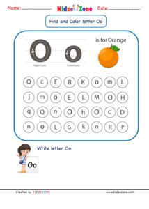 Kindergarten Letter O worksheets - Find and Color - KidzeZone