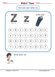 Kindergarten Letter Z Worksheets Find And Color KidzeZone