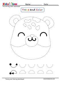 Bear Cartoon Trace and Color Worksheet - KidzeZone