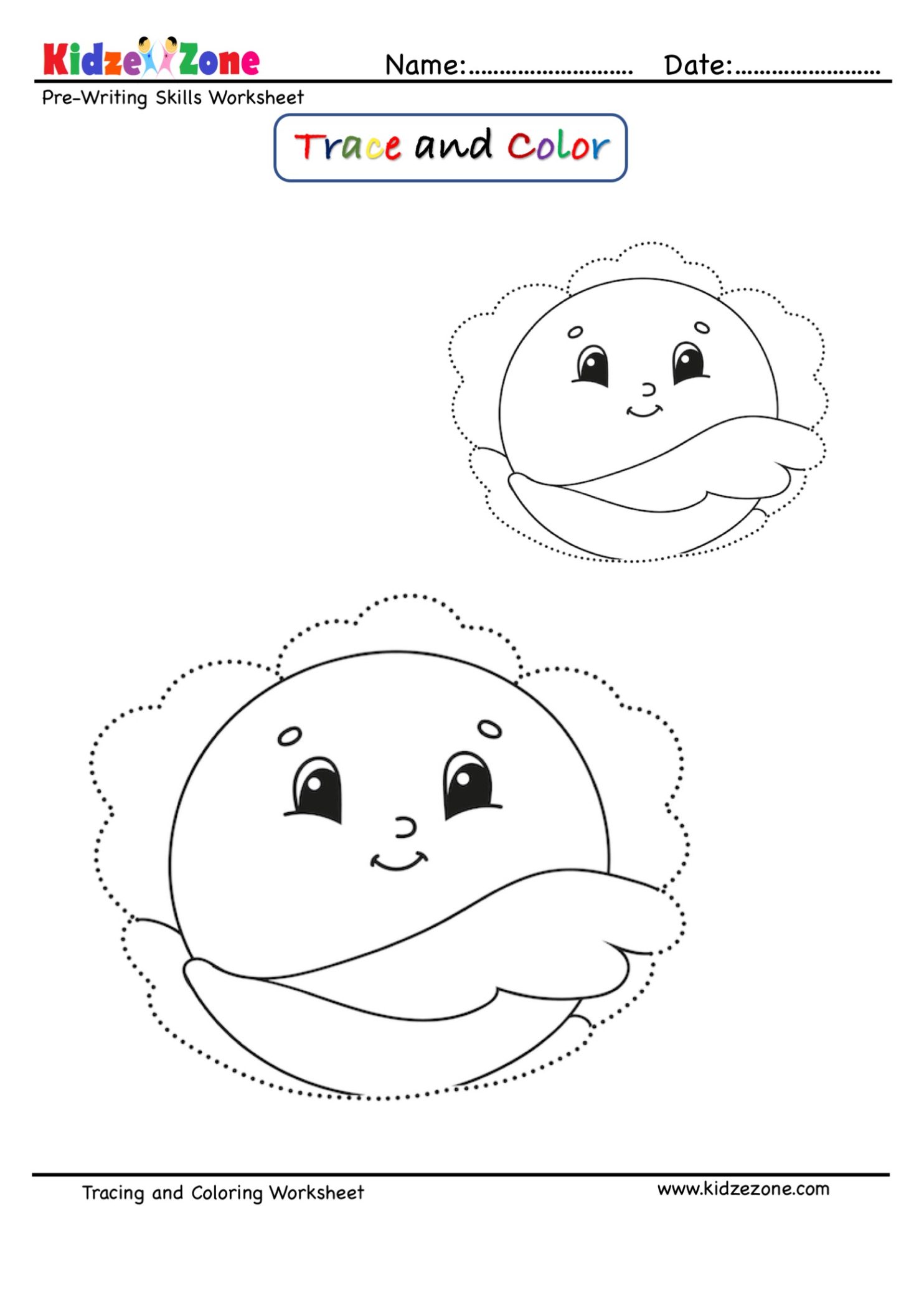 Cabbage Cartoon Trace and Color Worksheet - KidzeZone