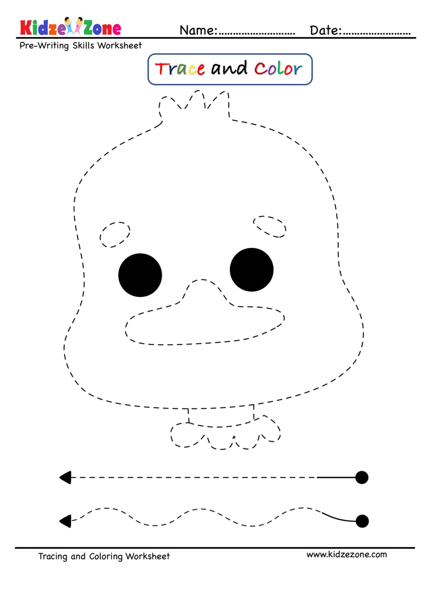 Duck Tracing and Coloring Worksheet - KidzeZone