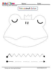 Frog Cartoon Trace and Color Worksheet - KidzeZone