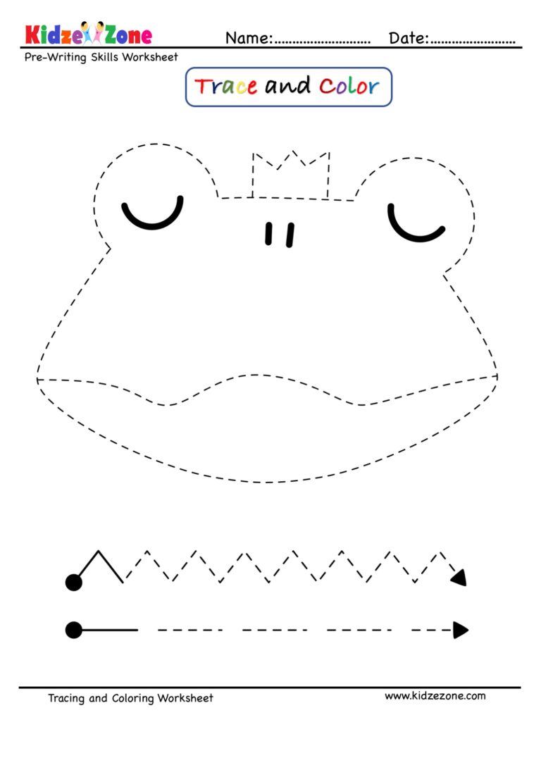 Frog Cartoon Trace and Color Worksheet - KidzeZone
