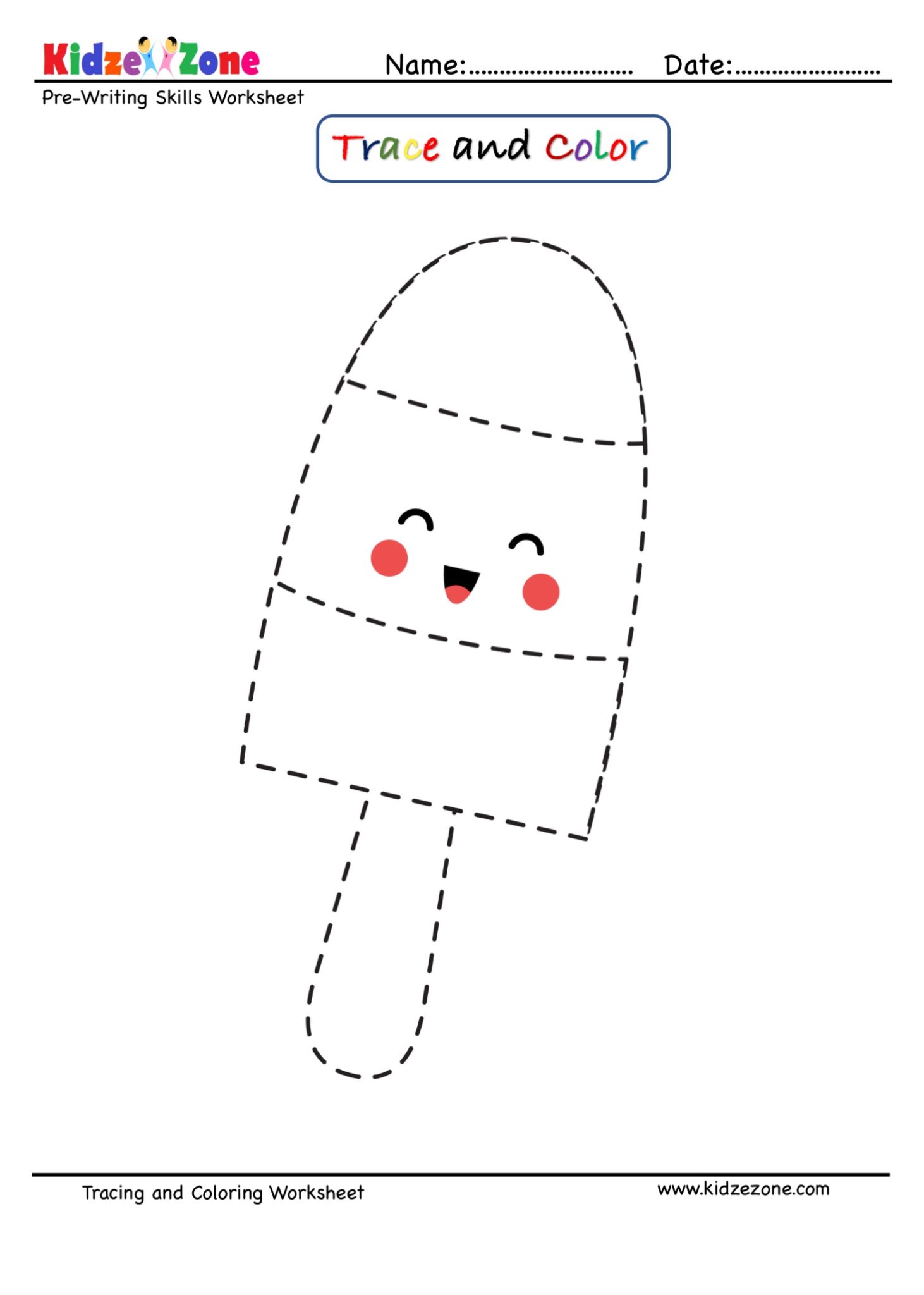 Ice Cream Cartoon Trace and Color Worksheet - KidzeZone