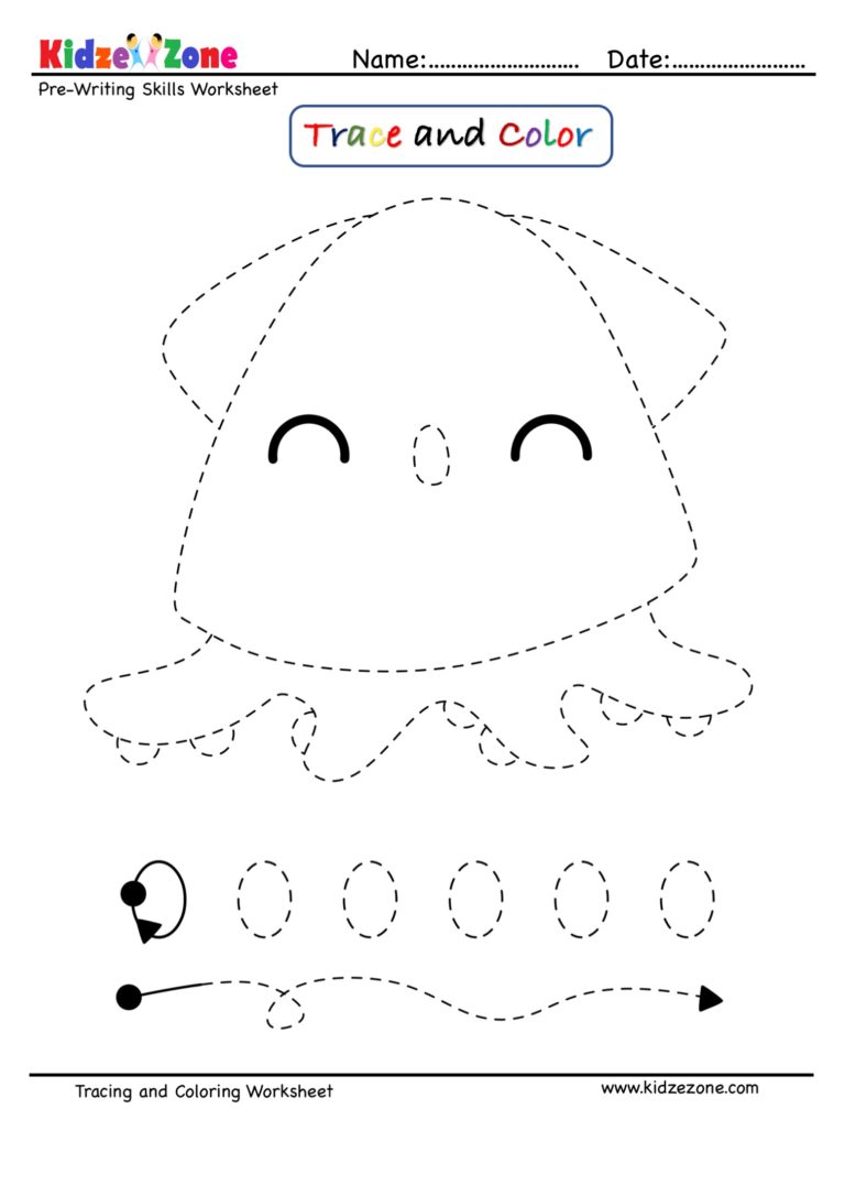 Octopus Cartoon Trace and Color Worksheet - KidzeZone