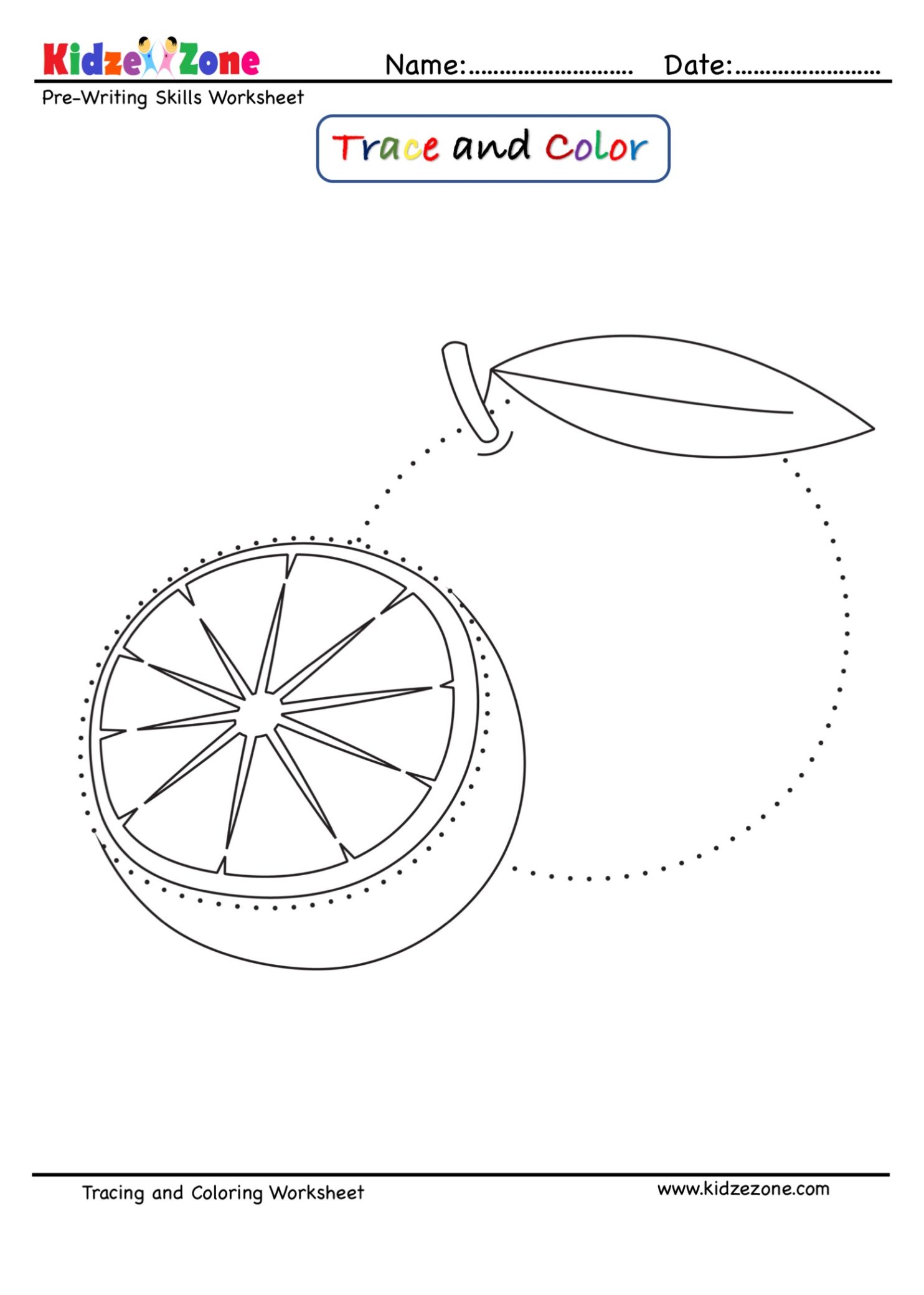 Orange Tracing and Coloring Worksheet - KidzeZone