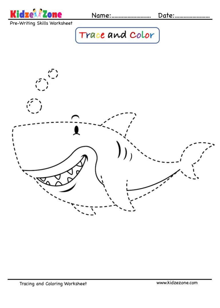 Shark Trace and Color Worksheet - KidzeZone