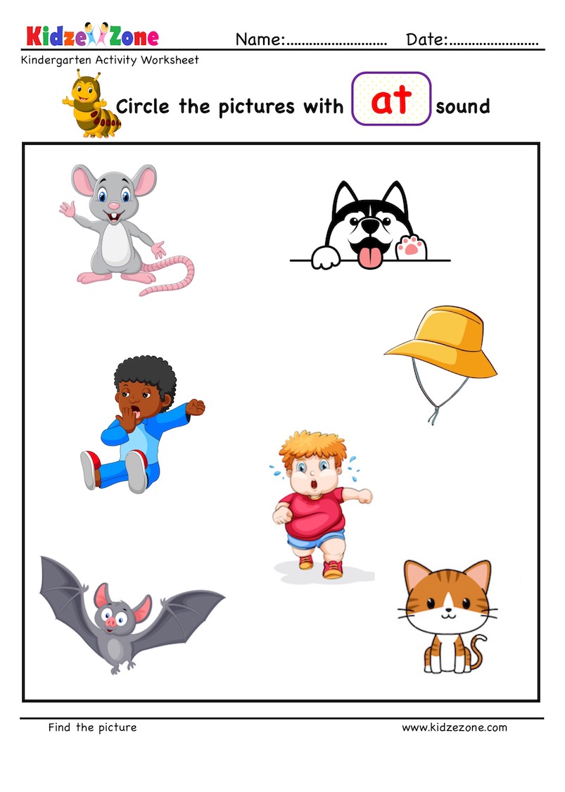 Kindergarten activity worksheets - at word family - Find and Circle ...