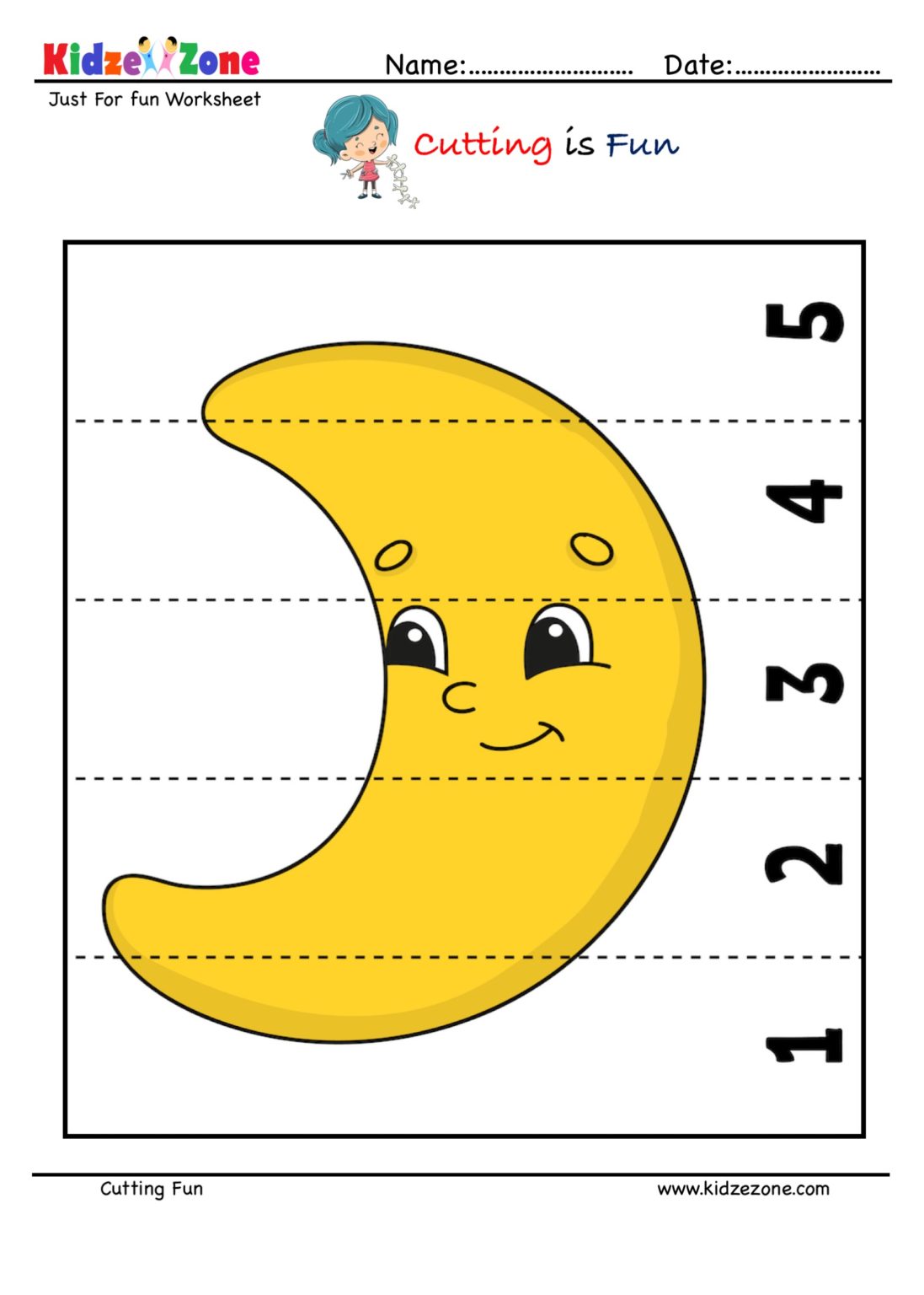 Moon crescent Cutting and Pasting Worksheet - KidzeZone
