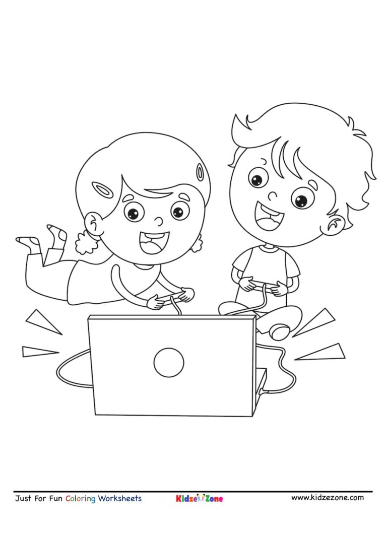 Kids Playing Game Coloring Page - KidzeZone