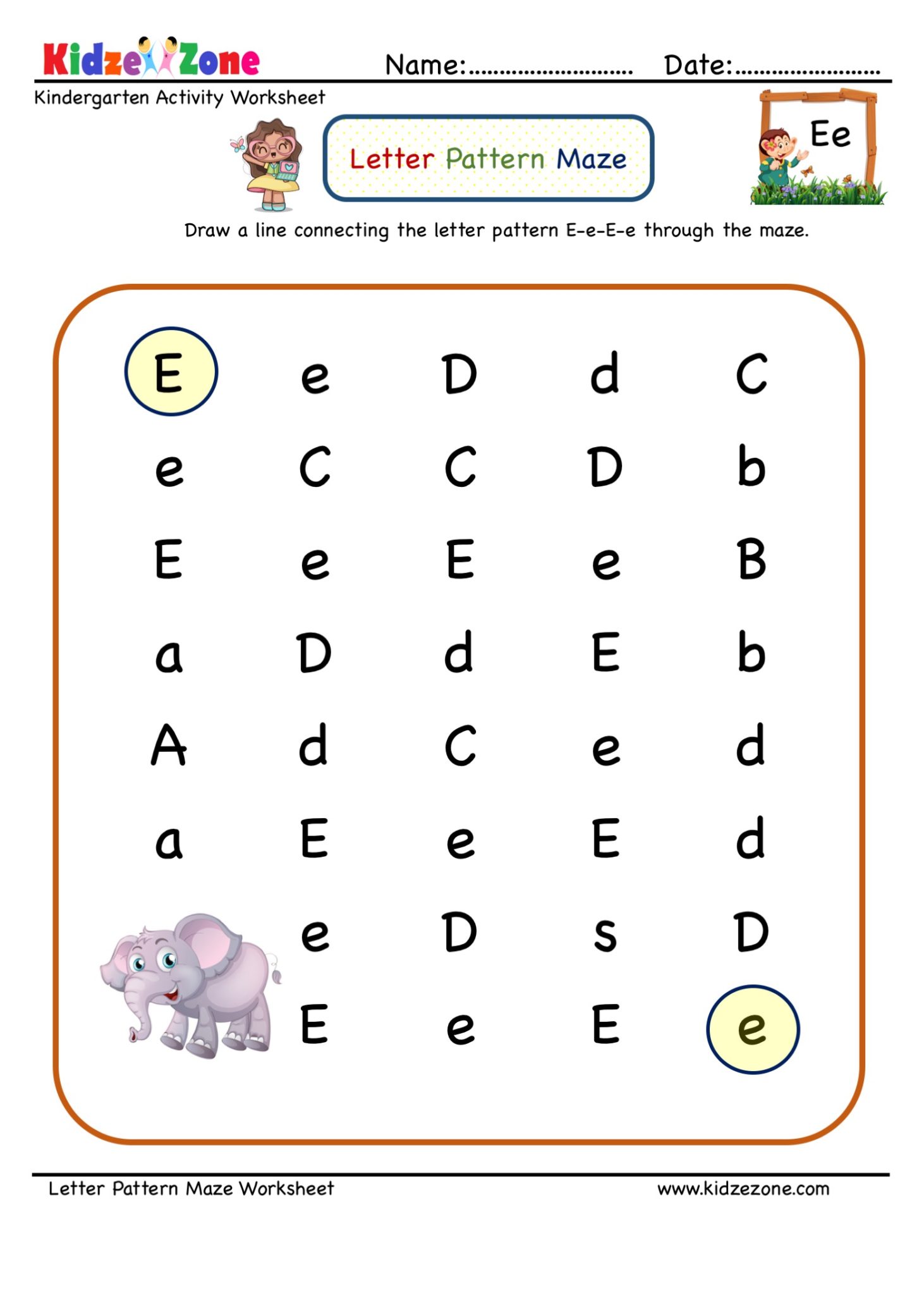 Letter E Maze Worksheet - KidzeZone