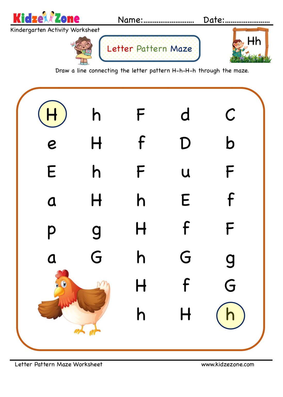 Letter H Maze Worksheet - KidzeZone