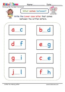 Kindergarten Missing Letter Worksheet - What Comes Before