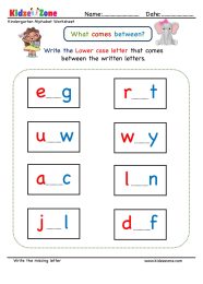 Kindergarten Missing Letter Worksheet What Comes In Between