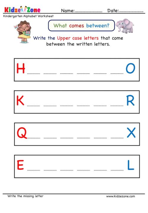 Kindergarten Missing Letter Worksheet - What Comes Before