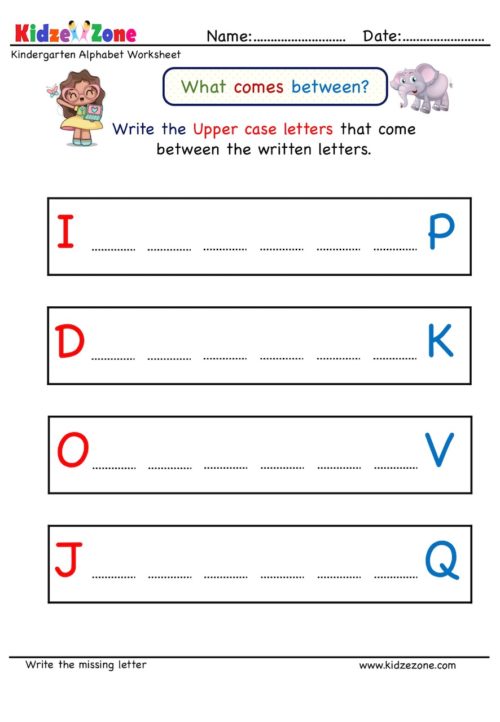 Kindergarten Missing Letter Worksheet - What Comes Before