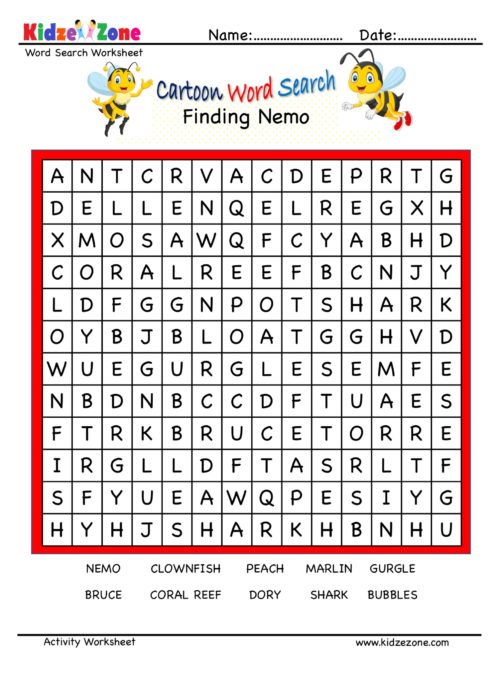 Finding Nemo Word Search Puzzle - KidzeZone