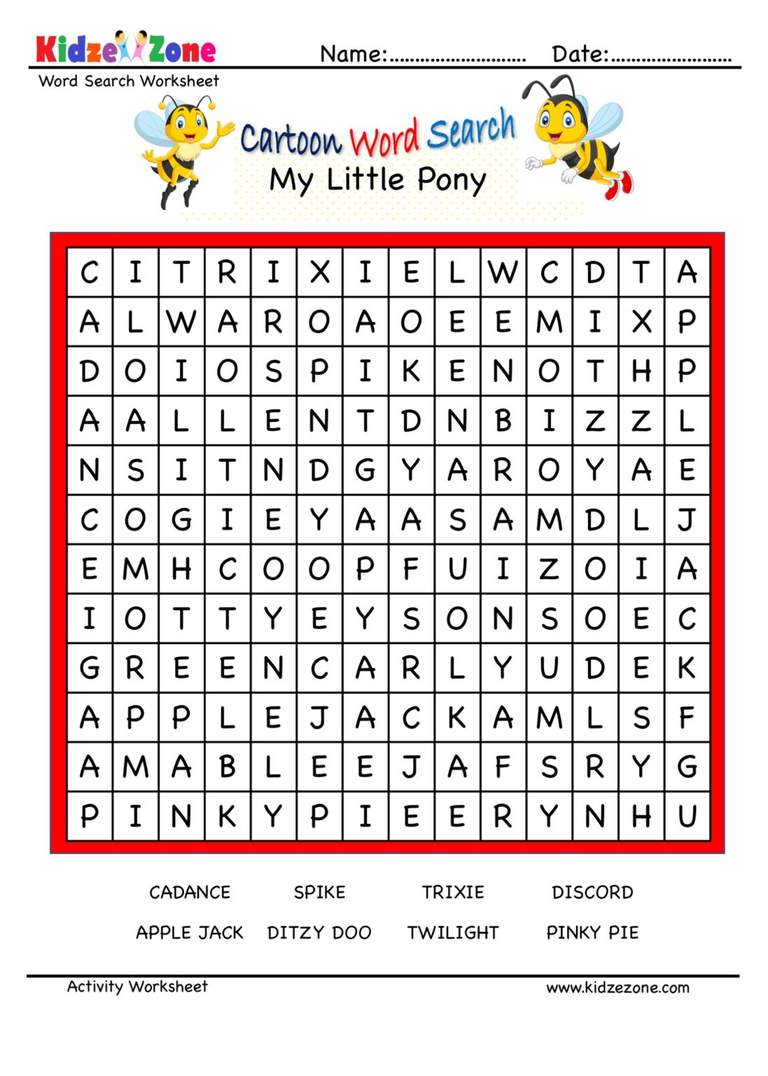 My Little Pony Word Search Puzzle - KidzeZone