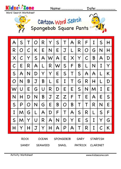 Spongebob Square Parts Character Worksheet - KidzeZone