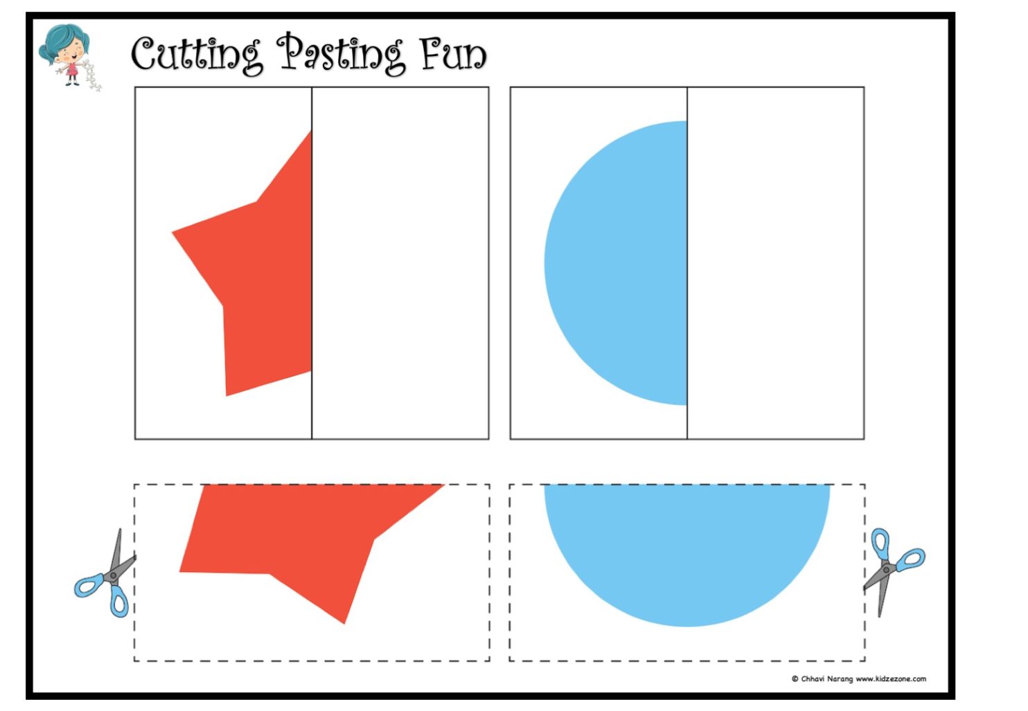 Cutting and Pasting Shapes worksheet 13 - KidzeZone