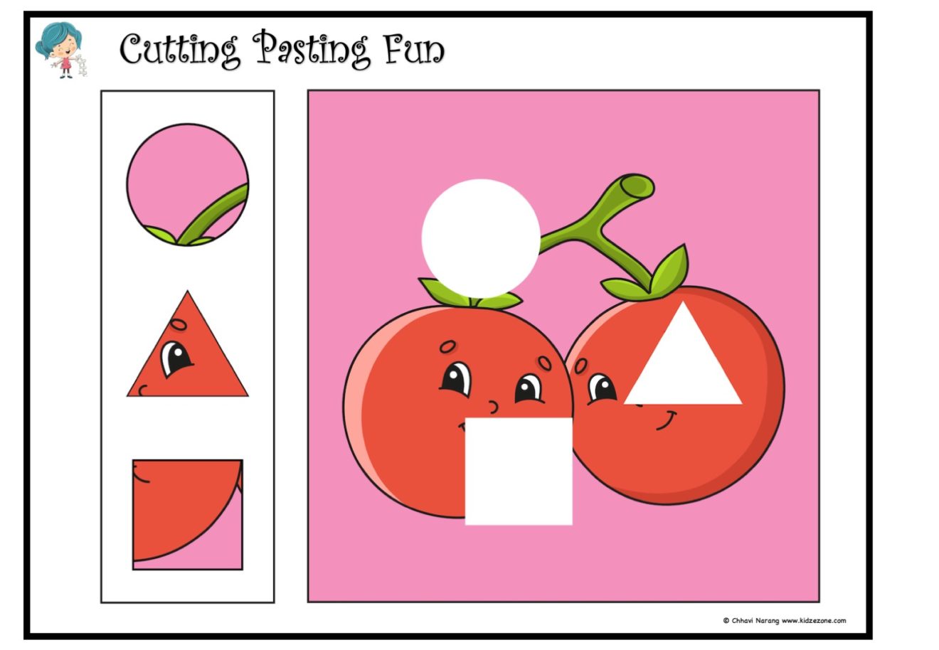Cutting and Pasting Shapes worksheet 5 - KidzeZone