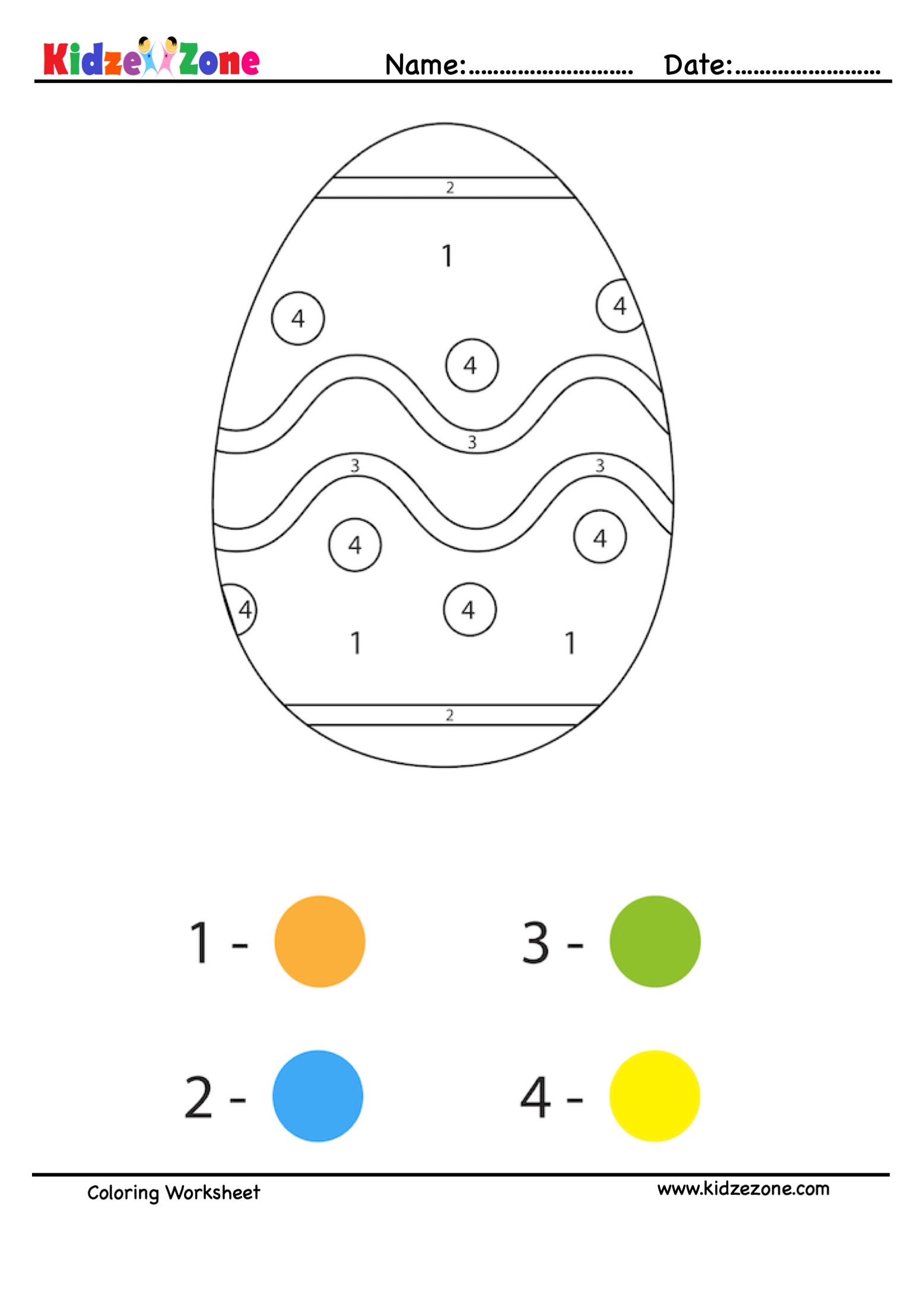 Easter Egg Number Coloring Fun Worksheet- KidzeZone